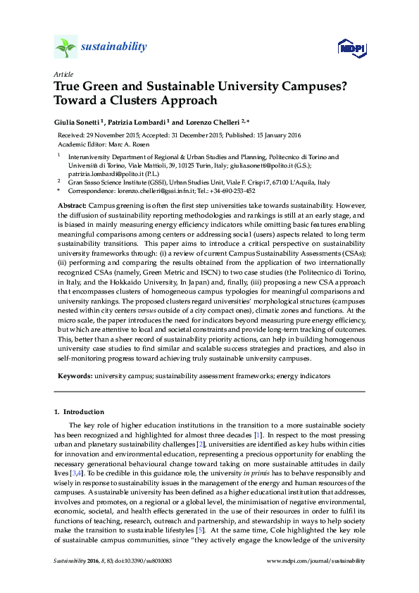 (PDF) True Green and Sustainable University Campuses? Toward a Clusters ...