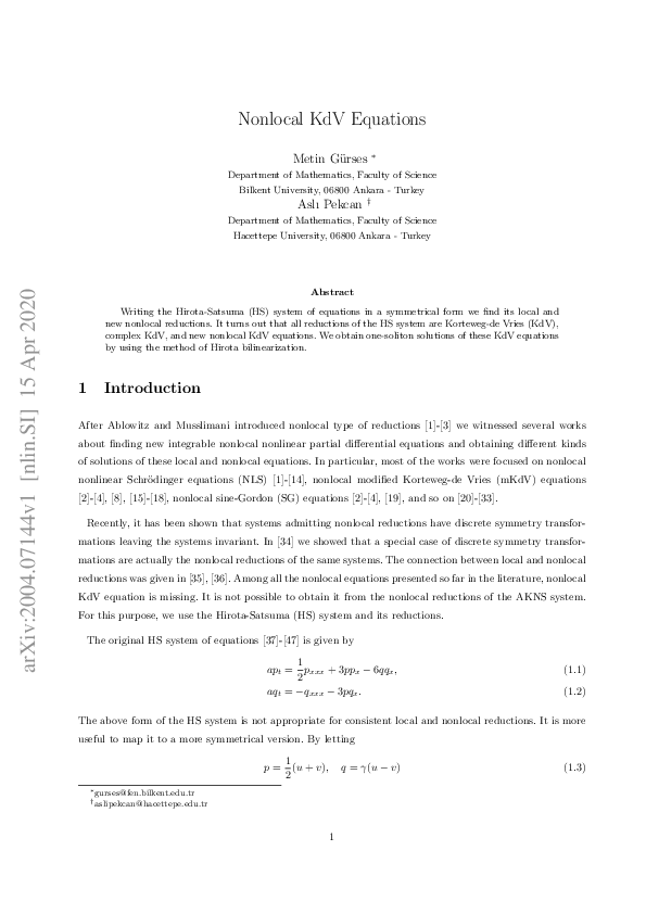 (PDF) Nonlocal KdV equations