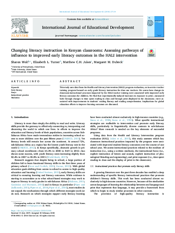 (PDF) Changing literacy instruction in Kenyan classrooms: Assessing ...