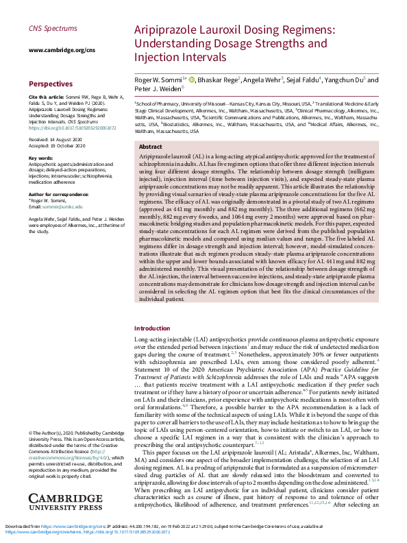 (PDF) Aripiprazole Lauroxil Dosing Regimens: Understanding Dosage ...