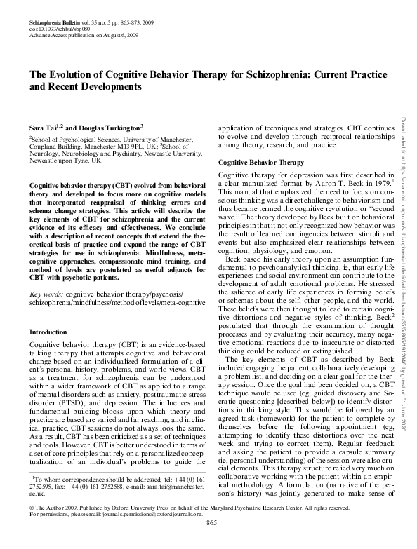 (PDF) Cognitive Behavior Therapy for Schizophrenia