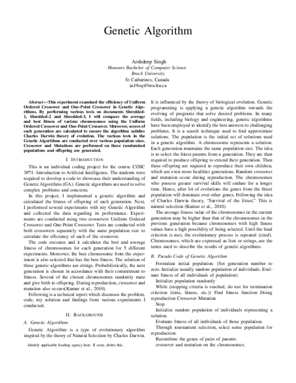 (PDF) Genetic Algorithm