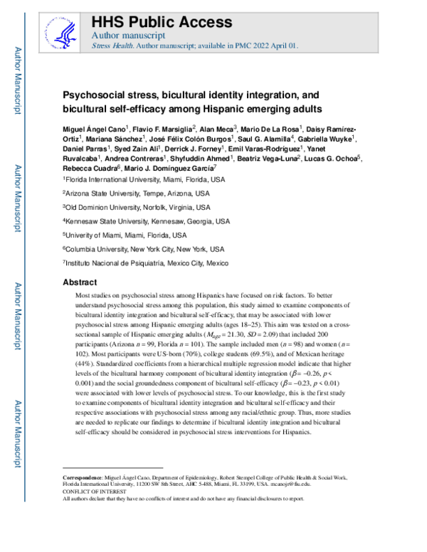 (PDF) Psychosocial stress, bicultural identity integration, and ...