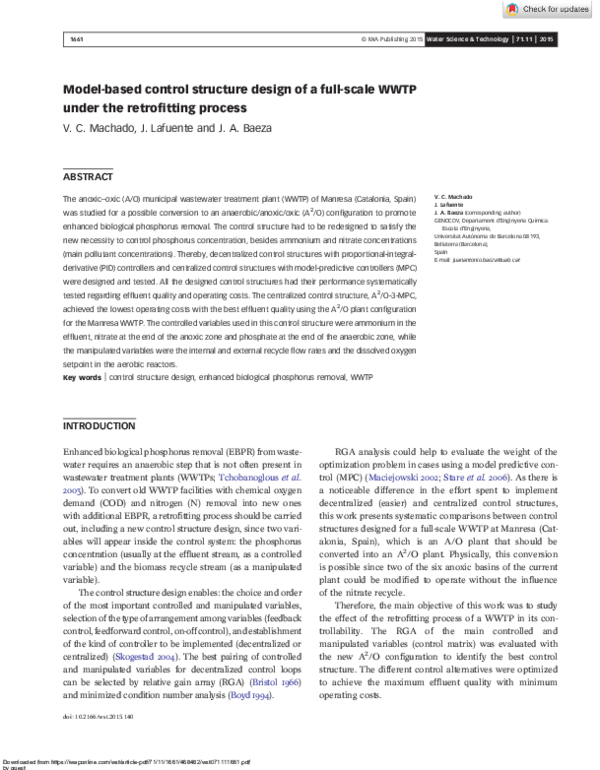 (PDF) Model-based control structure design of a full-scale WWTP under the retrofitting process ...