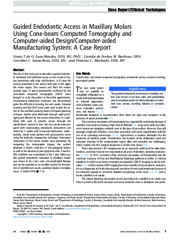 Pdf Guided Endodontic Access In Maxillary Molars Using Cone Beam Computed Tomography And