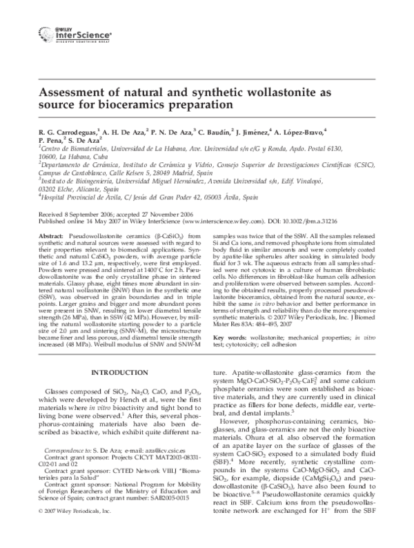 (PDF) Assessment of natural and synthetic wollastonite as source for bioceramics preparation