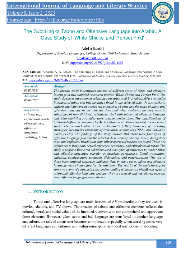 (PDF) The Subtitling of Taboo and Offensive Language into Arabic: A Case Study of 'White Chicks ...