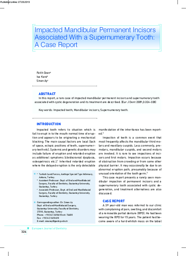 (PDF) Impacted Mandibular Permanent Incisors Associated With a ...