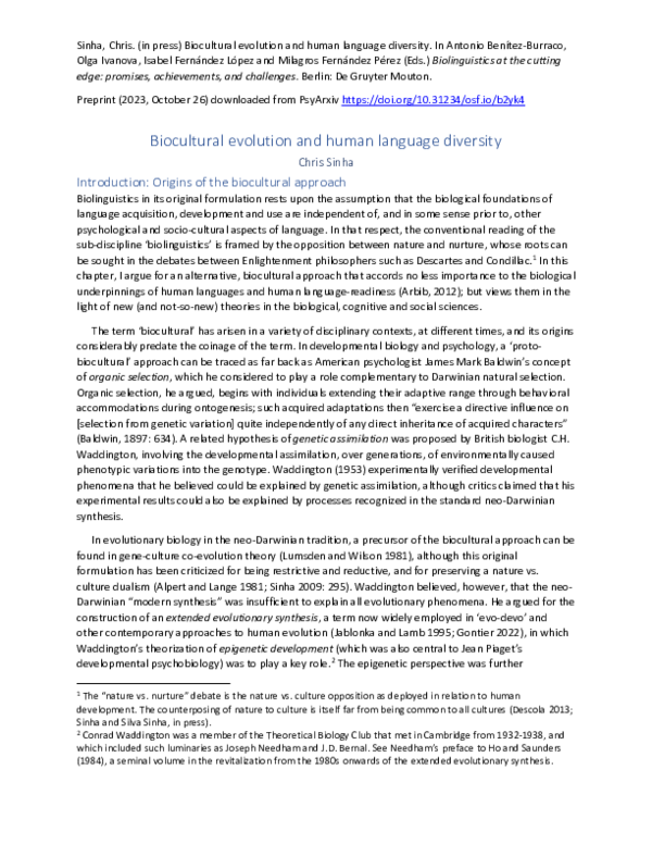 (PDF) Biocultural evolution and human language diversity