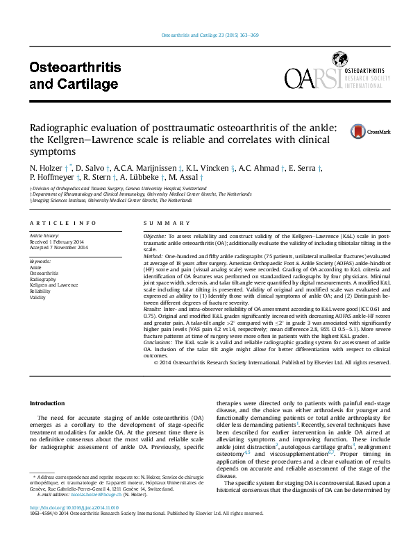 (PDF) Radiographic evaluation of posttraumatic osteoarthritis of the ...