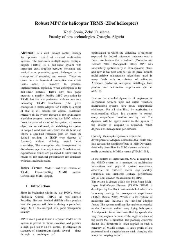 (PDF) Robust MPC for helicopter TRMS (2Dof helicopter)