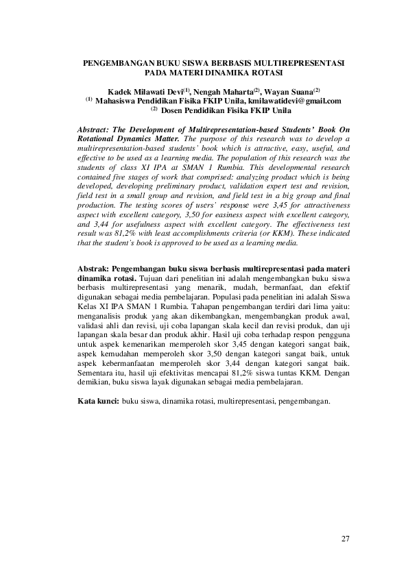 (PDF) Pengembangan Buku Siswa Berbasis Multirepresentasi Pada Materi Dinamika Rotasi