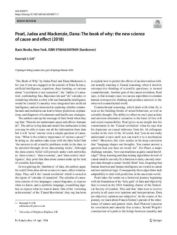 (PDF) Pearl, Judea and Mackenzie, Dana: The book of why: the new ...