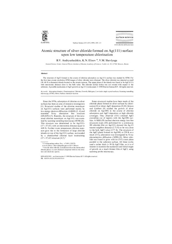 (PDF) Atomic structure of silver chloride formed on Ag(111) surface ...