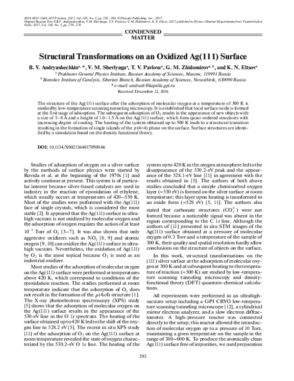 (PDF) Structural transformations on an oxidized Ag(111) surface