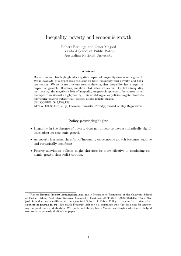 (PDF) Inequality, poverty and economic growth