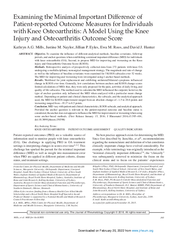 (PDF) Examining the Minimal Important Difference of Patient-reported Outcome Measures for ...