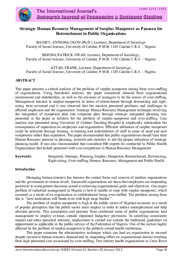 (PDF) Strategic Human Resource Management of Surplus Manpower as ...