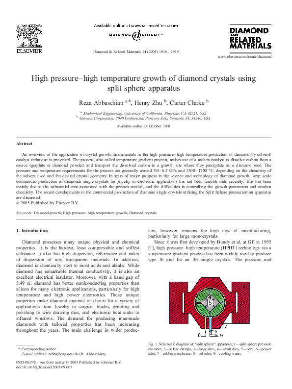 (PDF) High pressure–high temperature growth of diamond crystals using ...