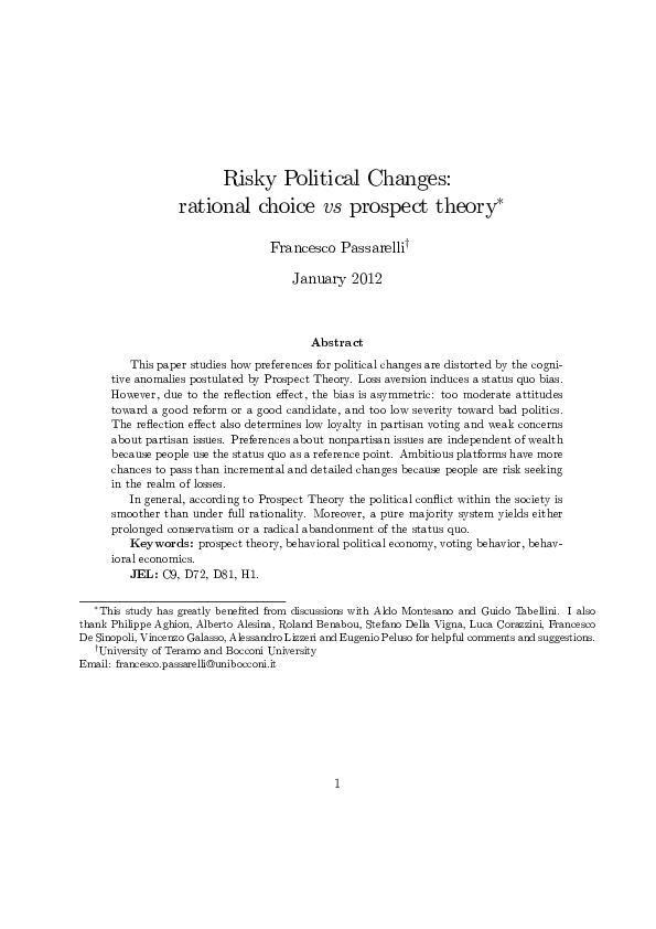(PDF) Risky Political Changes: rational choice vs prospect theory