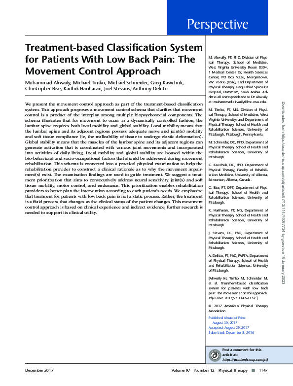 (PDF) Treatment-based Classification System for Patients With Low Back ...