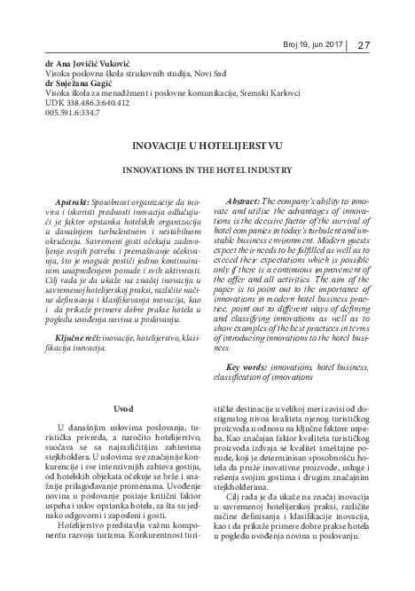 (PDF) Innovations in the hotel industry