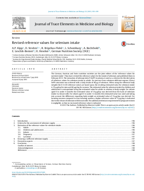 (PDF) Revised reference values for selenium intake
