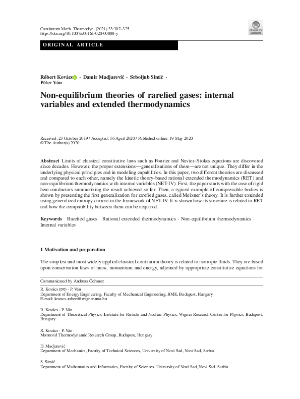 (PDF) Non-equilibrium theories of rarefied gases: internal variables ...