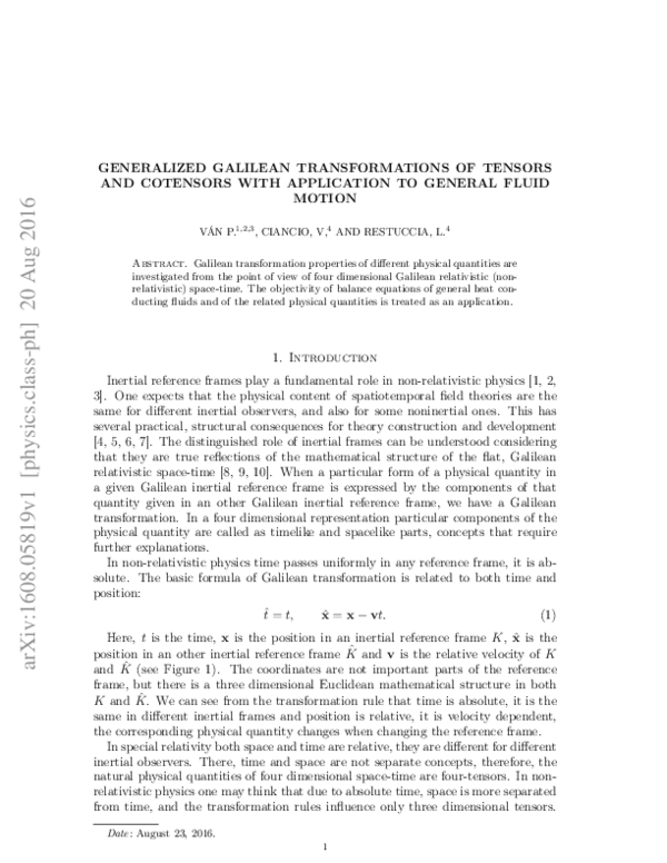 (PDF) Generalized Galilean transformations of tensors and cotensors with application to general ...
