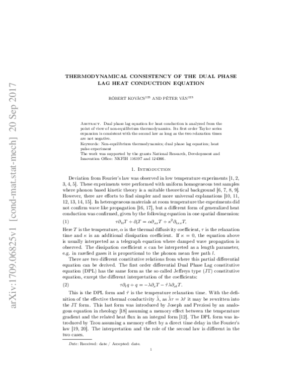 (PDF) Thermodynamical consistency of the dual-phase-lag heat conduction ...