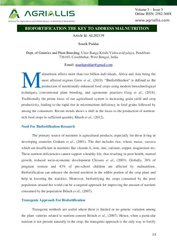 (PDF) Biofortification the key to address malnutrition
