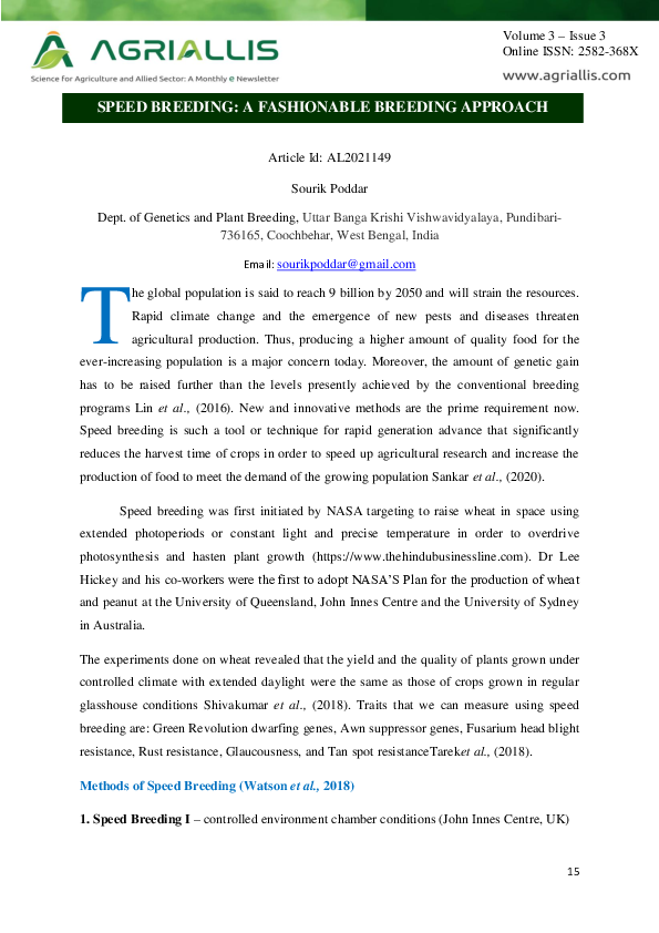 (PDF) Speed Breeding: A Fashionable Breeding Approach