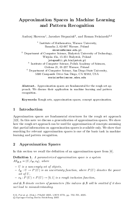 (PDF) Approximation Spaces in Machine Learning and Pattern Recognition