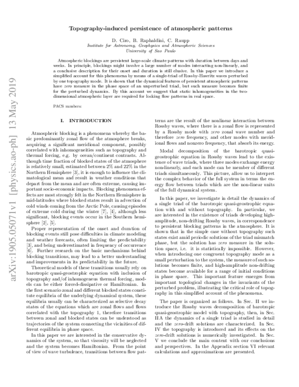 (PDF) Topography-induced persistence of atmospheric patterns