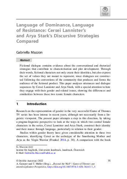 (PDF) Language of Dominance, Language of Resistance: Cersei Lannister’s ...