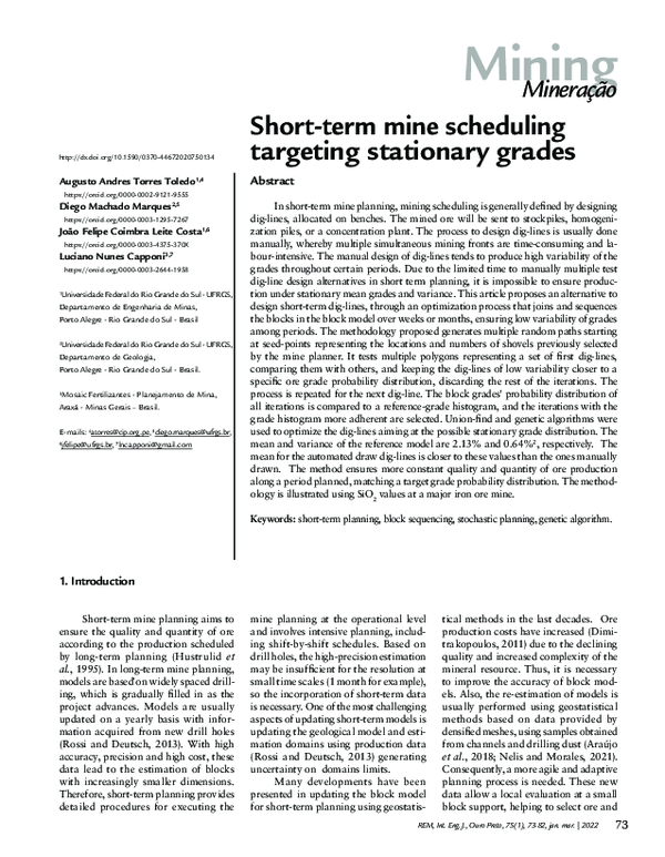 (PDF) Short-term mine scheduling targeting stationary grades