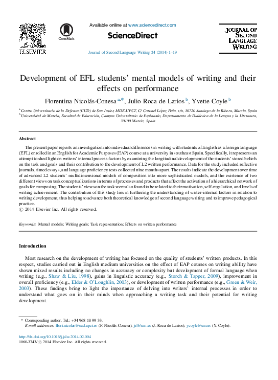 (PDF) Development of EFL students’ mental models of writing and their effects on performance