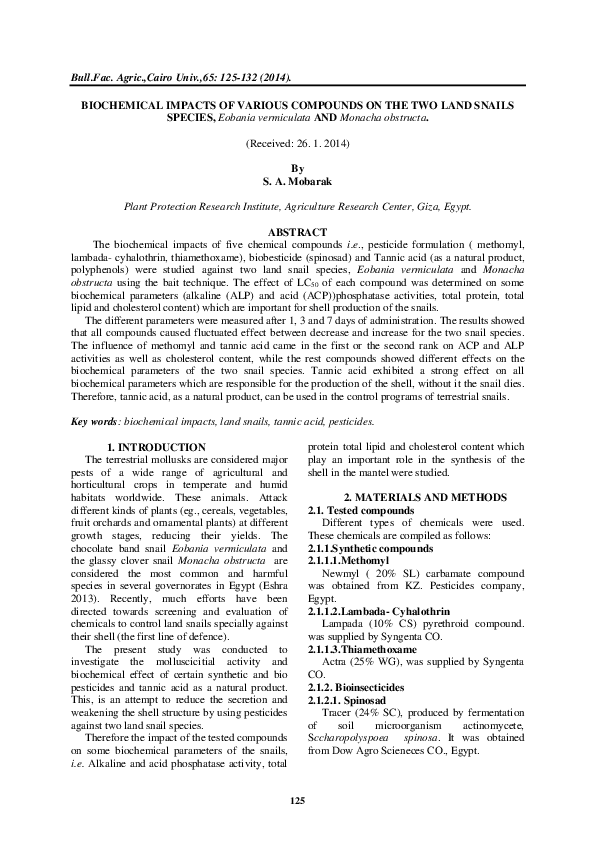 (PDF) BIOCHEMICAL IMPACTS OF VARIOUS COMPOUNDS ON THE TWO LAND SNAILS ...