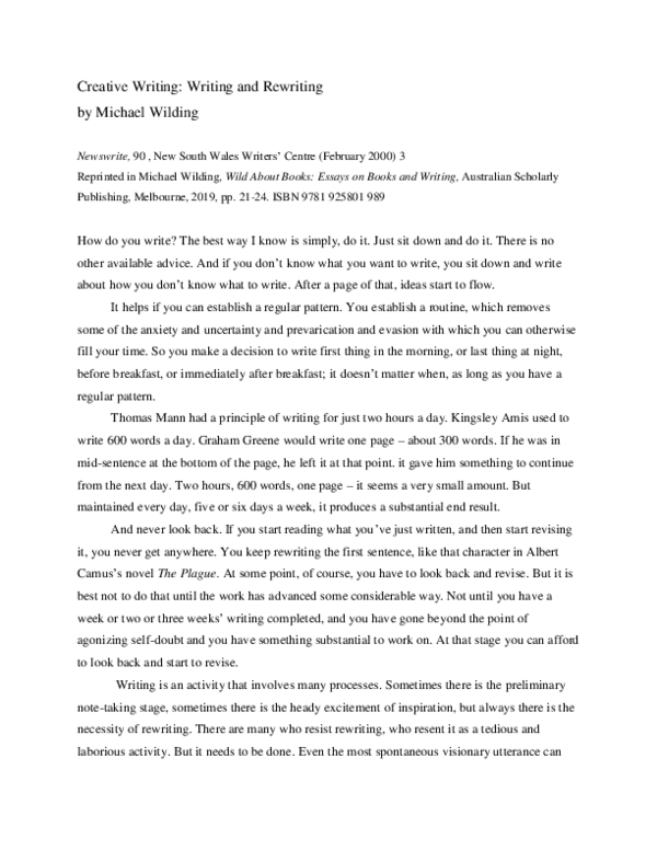 (PDF) Creative Writing: Writing and Rewriting by Michael Wilding