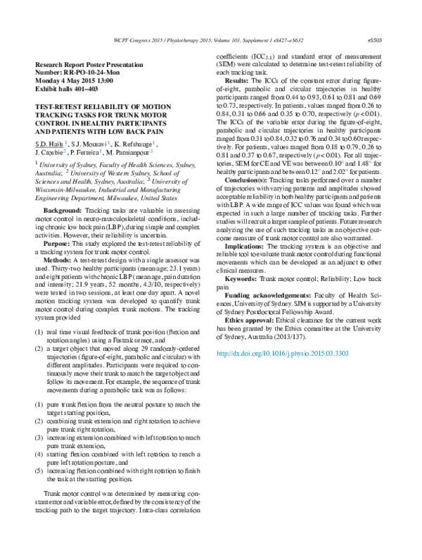 (PDF) Test-retest reliability of motion tracking tasks for trunk motor ...