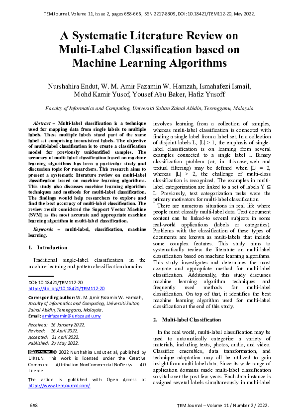 (PDF) A Systematic Literature Review on Multi-Label Classification based on Machine Learning ...