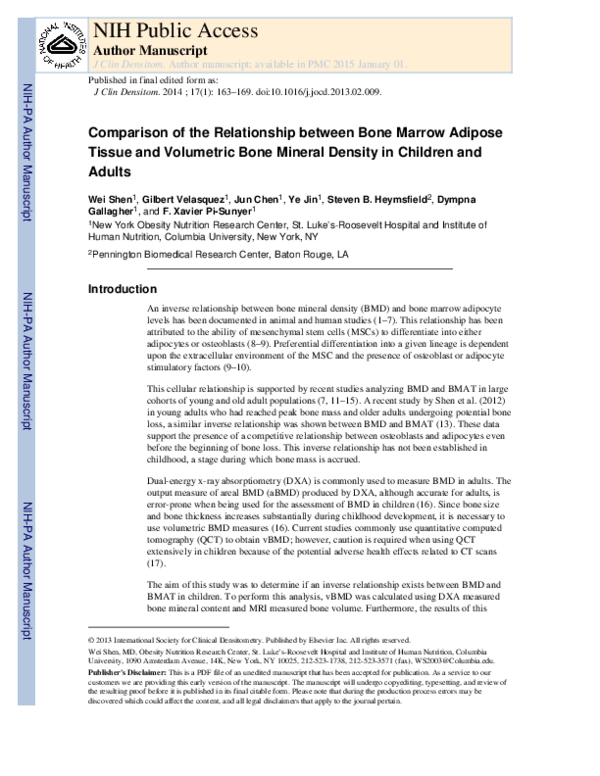 (PDF) Comparison of the Relationship Between Bone Marrow Adipose Tissue and Volumetric Bone ...
