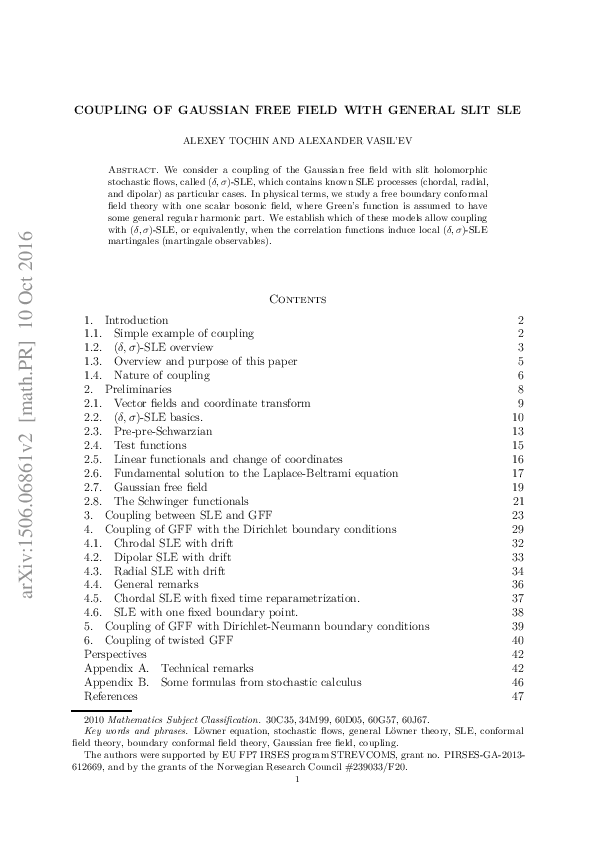 (PDF) Coupling of Gaussian Free Field with General Slit SLE