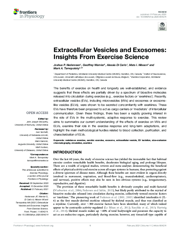 (PDF) Extracellular Vesicles and Exosomes: Insights From Exercise Science