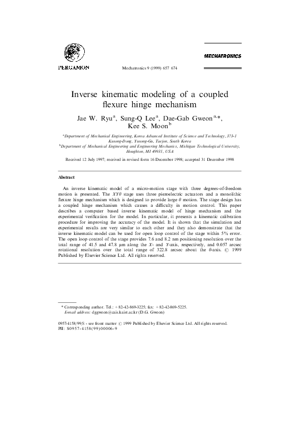 (PDF) Inverse kinematic modeling of a coupled flexure hinge mechanism