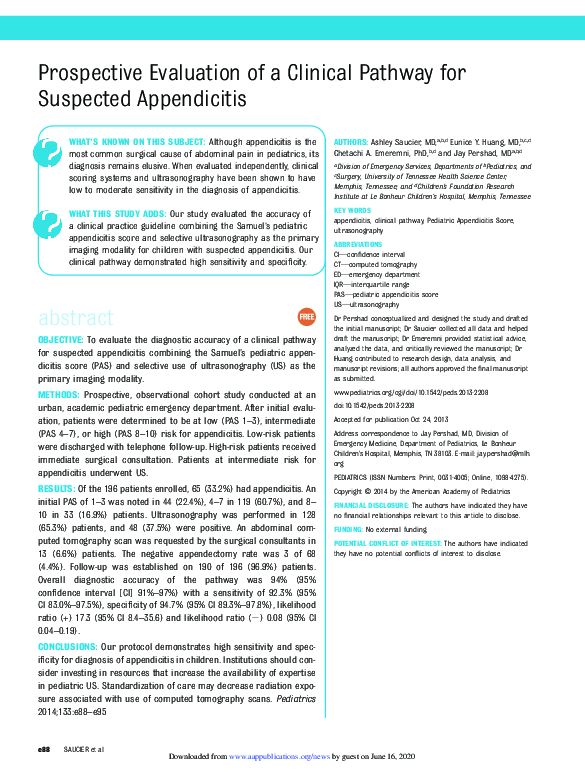 (PDF) Prospective Evaluation of a Clinical Pathway for Suspected Appendicitis | Ashley Saucier ...