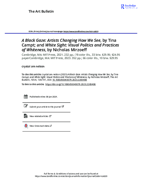 (PDF) A Black Gaze: Artists Changing How We See, by Tina Campt; and ...