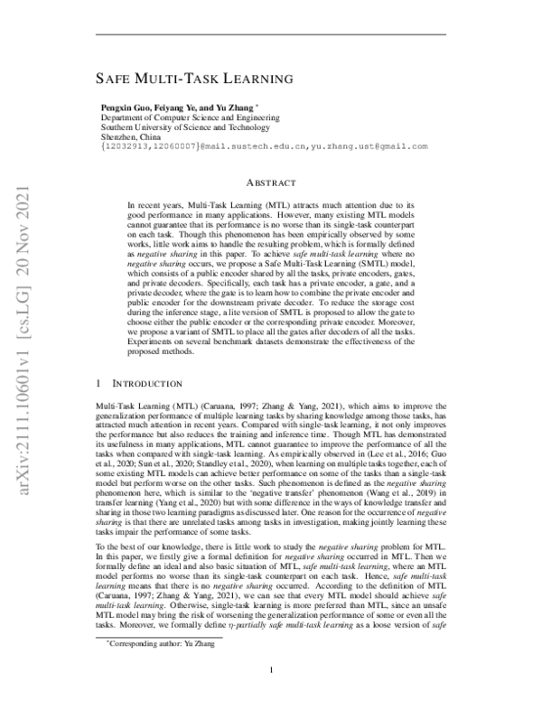 (PDF) Safe Multi-Task Learning with No Negative Sharing