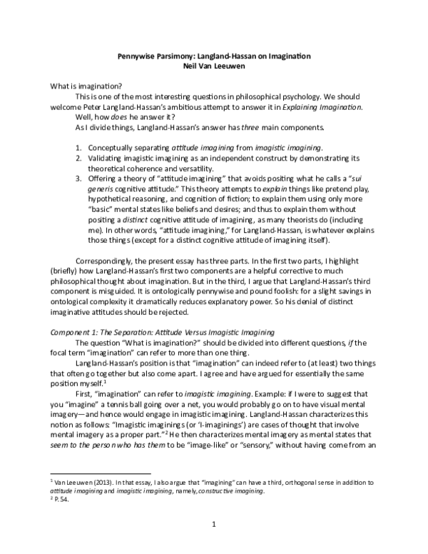 (PDF) Pennywise Parsimony: Langland-Hassan on Imagination | Neil Van Leeuwen - Academia.edu