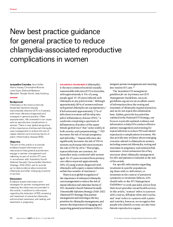 (PDF) New best practice guidance for general practice to reduce chlamydia-associated ...